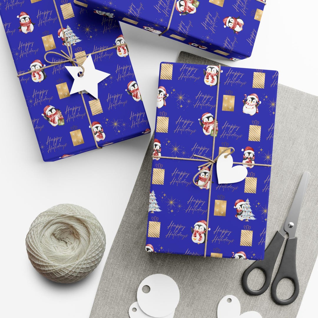Holiday Penguin Wrapping Paper, Christmas Gift Wrap, Festive Gift ...