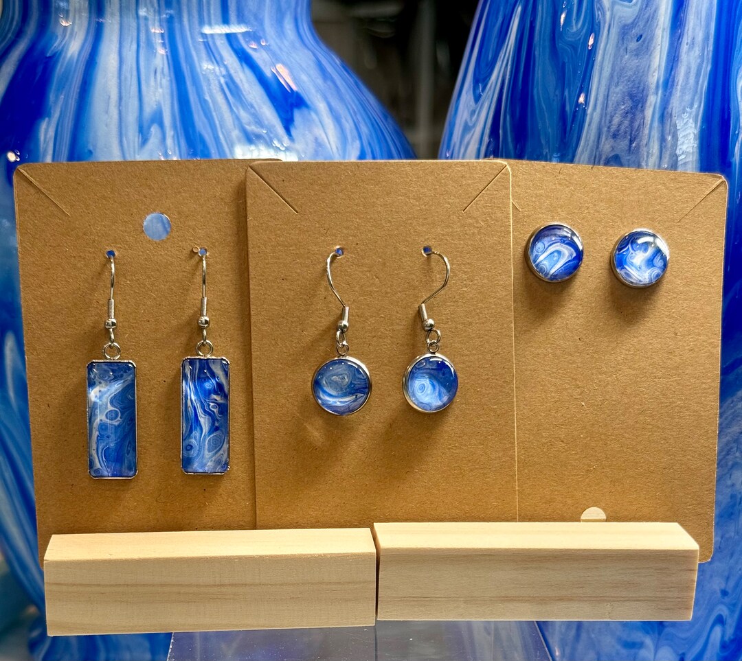 Acrylic Pour Painted Skins Earrings. Stud, Dangle, Round in Geometric ...