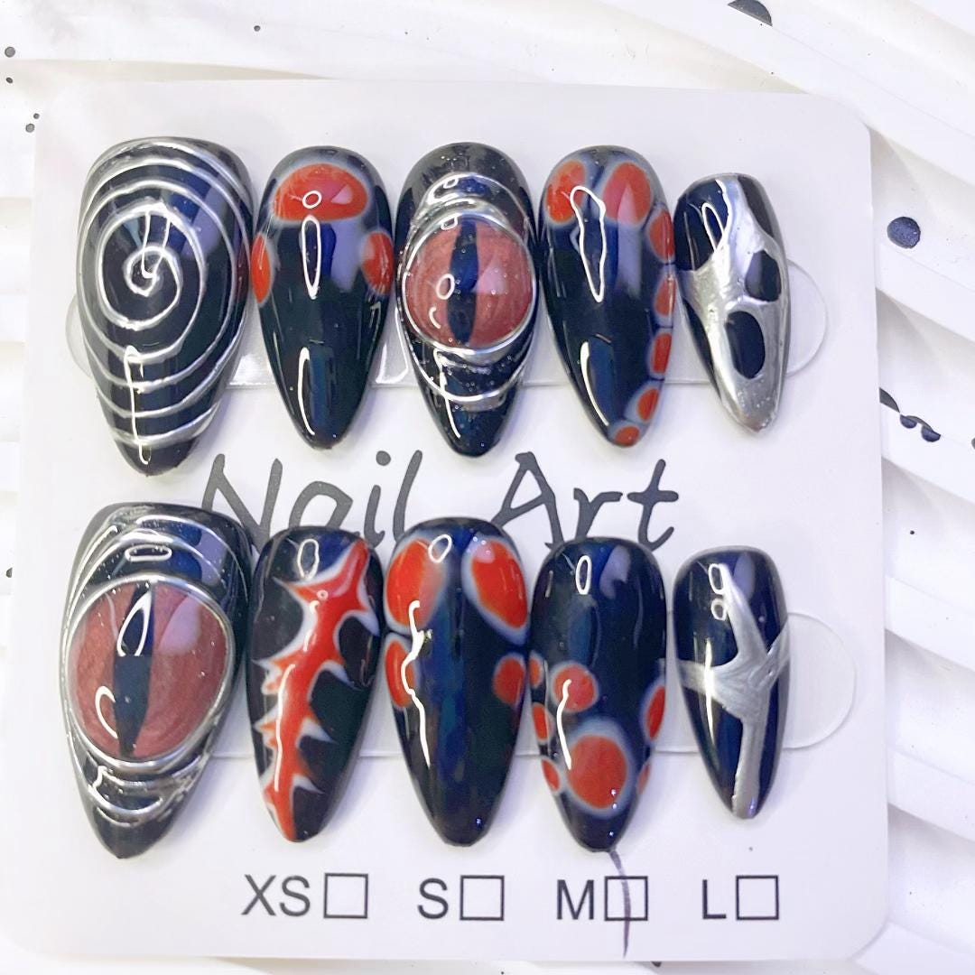 Handmade Dark Gothic Evil Eye Press-on Nails | Creative Spicy Bloodshot ...
