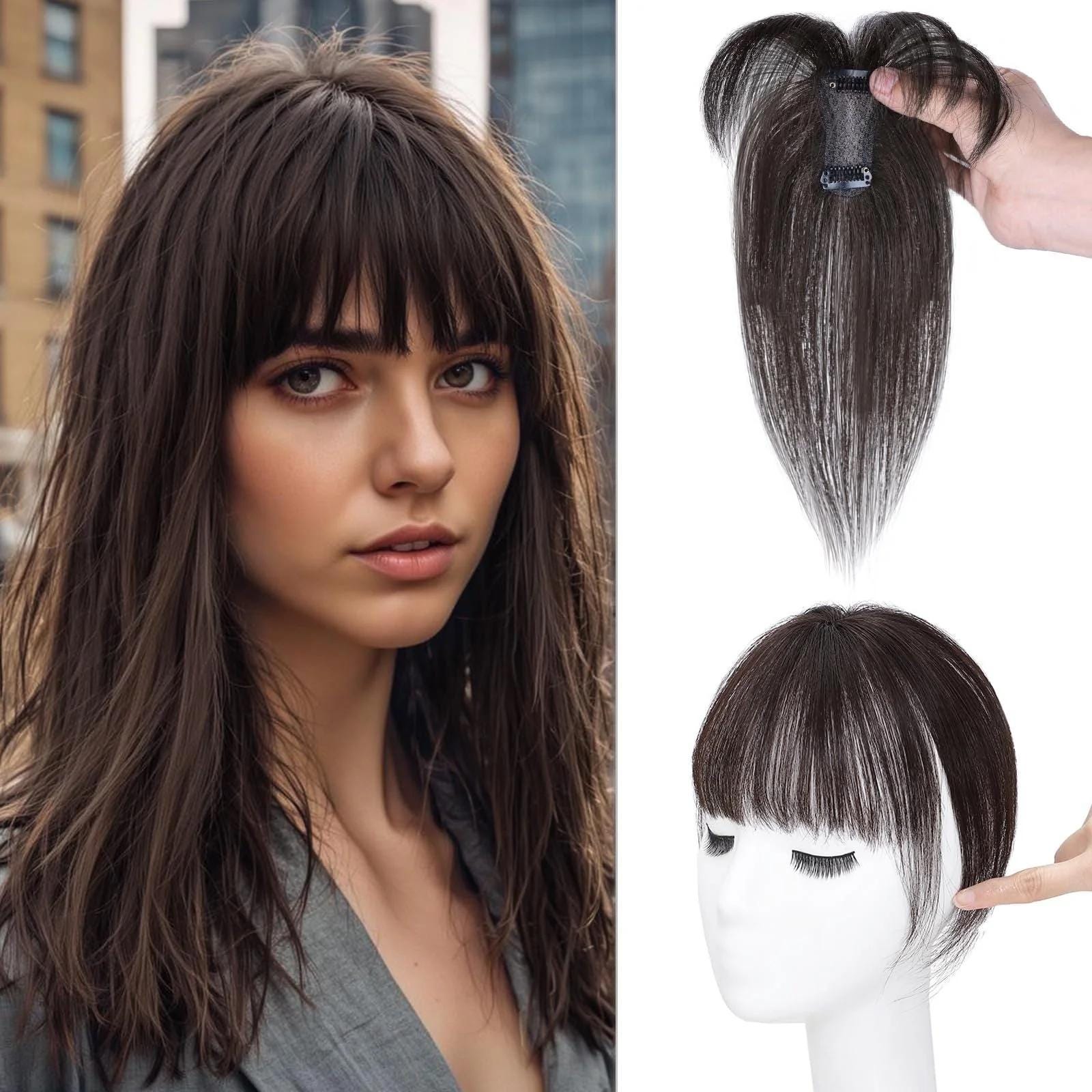 5*7 Cm Human Hair Air Bangs, Invisible Clip-in 3D Fringe for Women ...