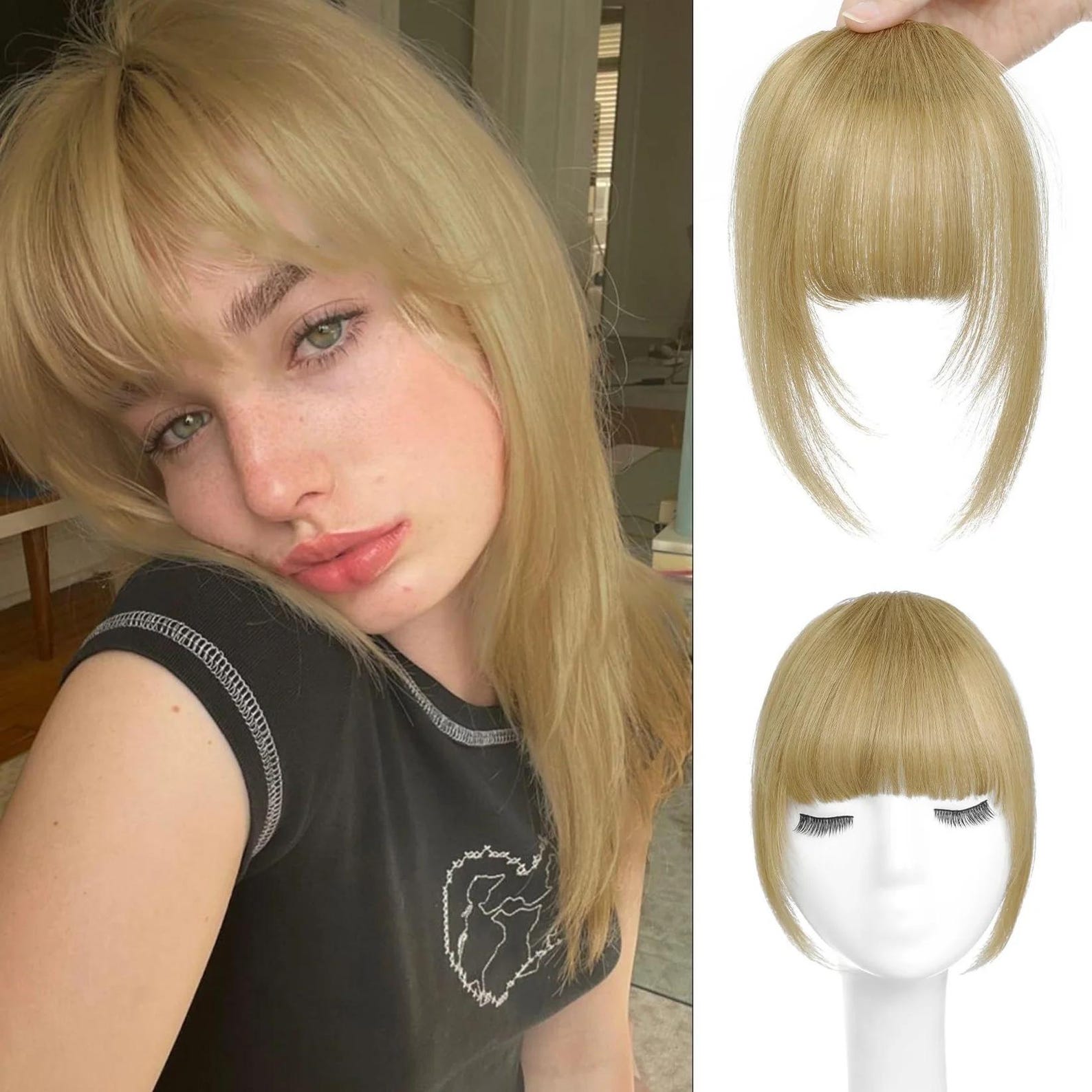 Thick Natural Real Human Hair French Bangs for Women – Fully ...