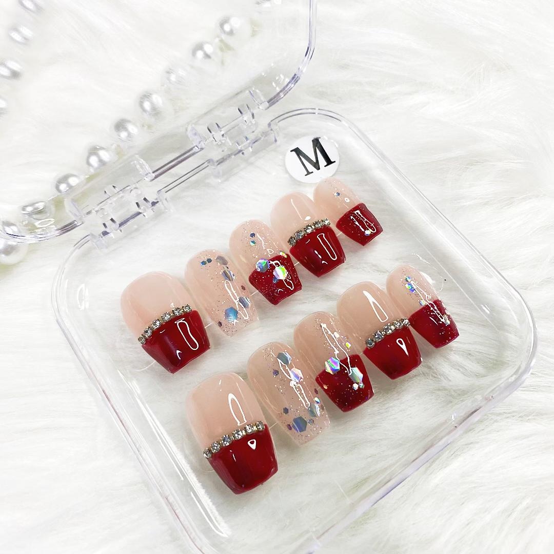 Red French Chain Press on Nails Handmade Nails, New Design Nail Art ...