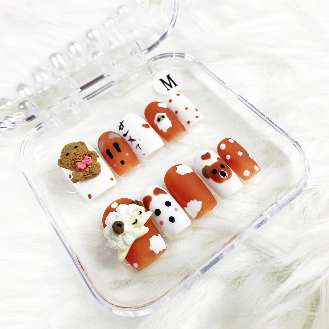 Bear Sheep Press-on Nails | Custom Cute Animal Nail Art, Handmade Fake ...