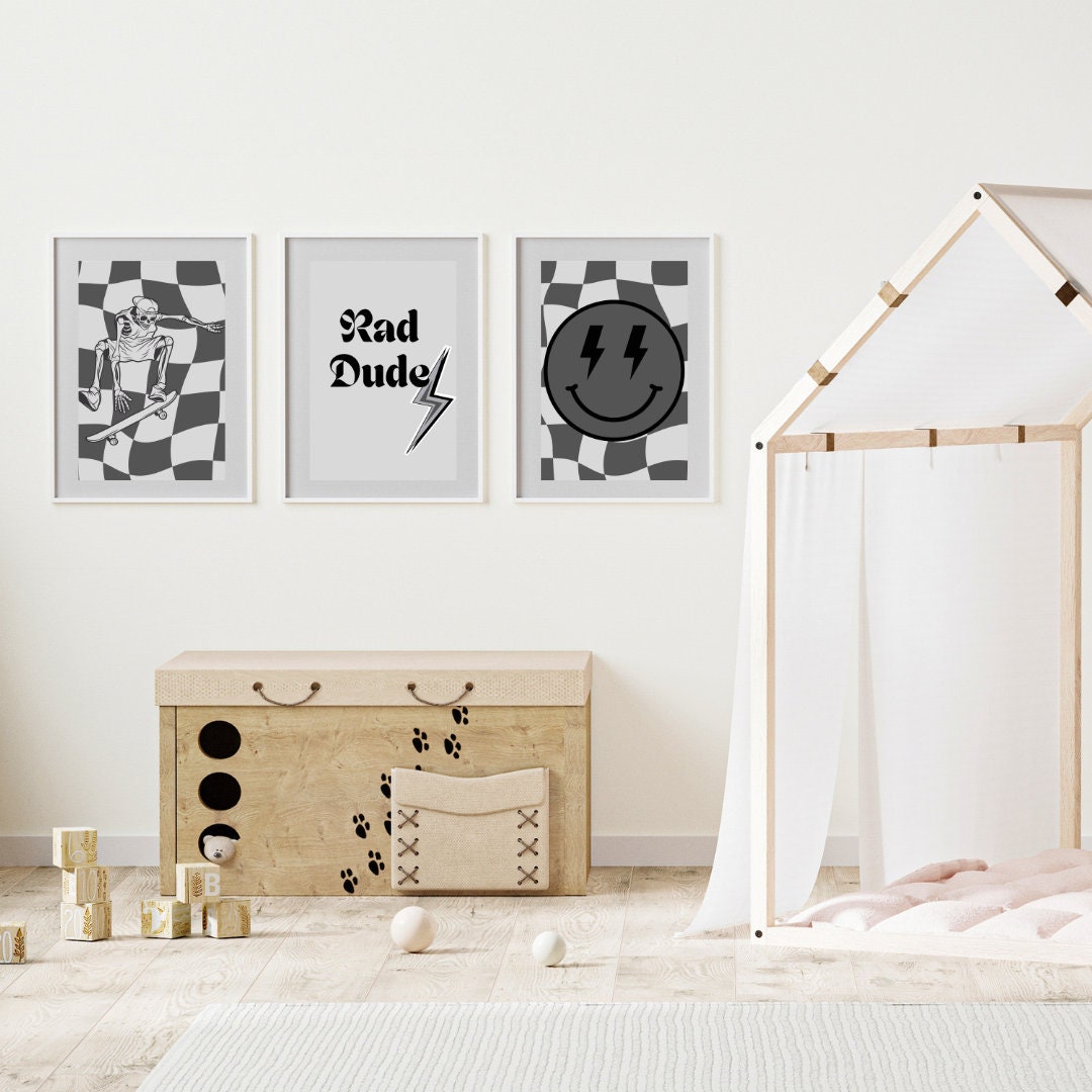 Rad Dude Skateboard Wall Art Print | Cool Skateboarder Decor | Smiley ...