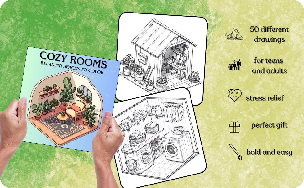 Cozy Rooms Coloring Book: 30 Relaxing Designs of Comfortable and Serene ...