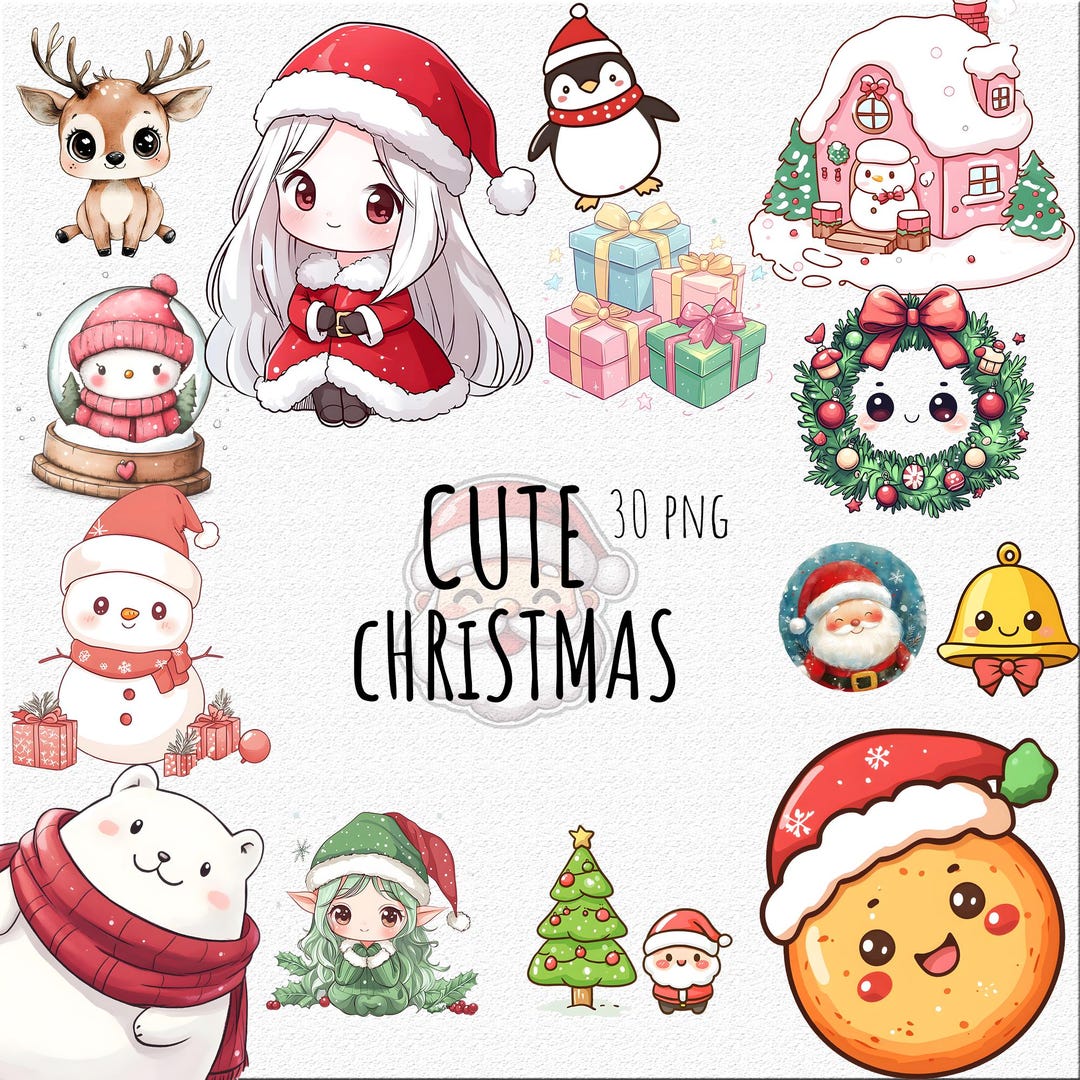 30 Cute Christmas Kawaii PNG Clipart | Cute Christmas Graphics for ...