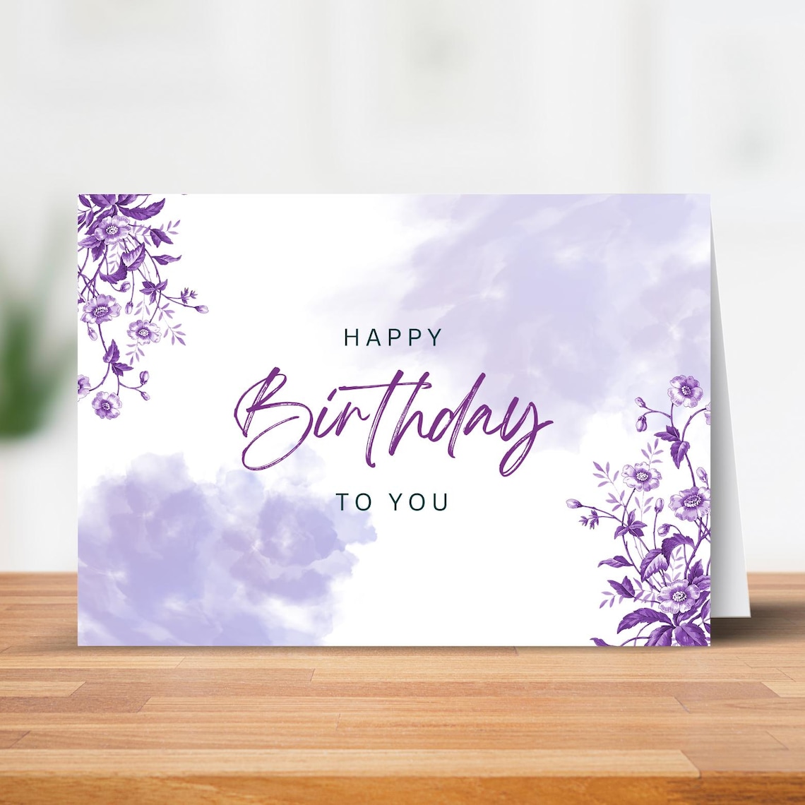 Printable Purple Birthday Card - Digital Floral Birthday Card ...