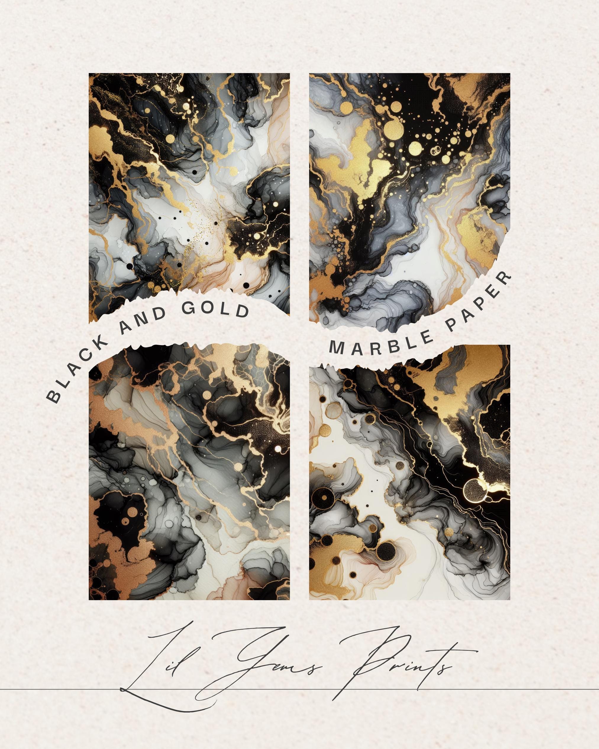 Black and Gold Marble Digital Paper Pack for Scrapbooking - Black ...