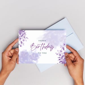 Printable Purple Birthday Card - Digital Floral Birthday Card ...