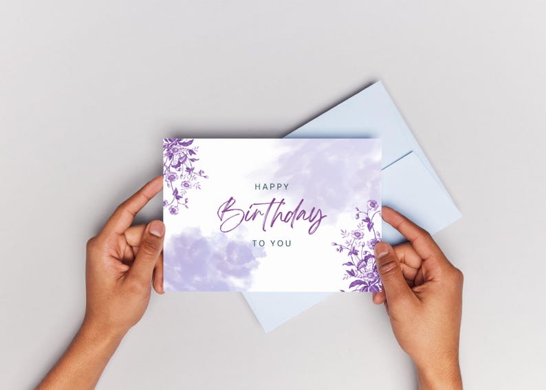 Printable Purple Birthday Card - Digital Floral Birthday Card ...