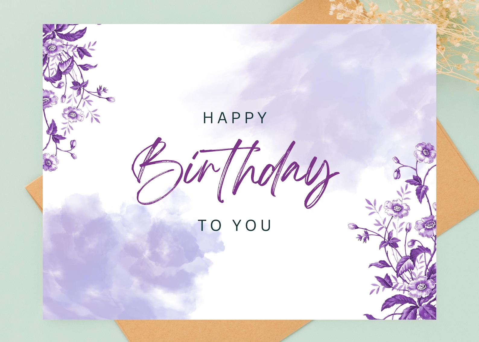Printable Purple Birthday Card - Digital Floral Birthday Card ...
