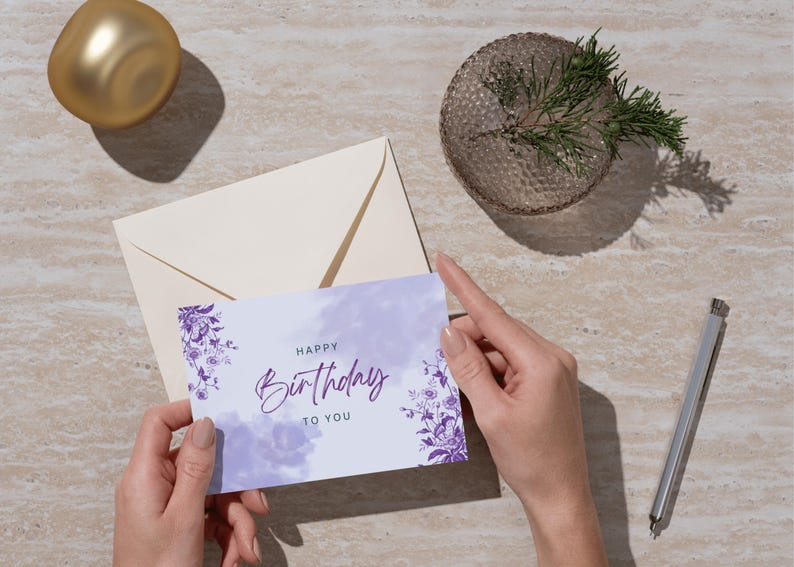Printable Purple Birthday Card - Digital Floral Birthday Card ...