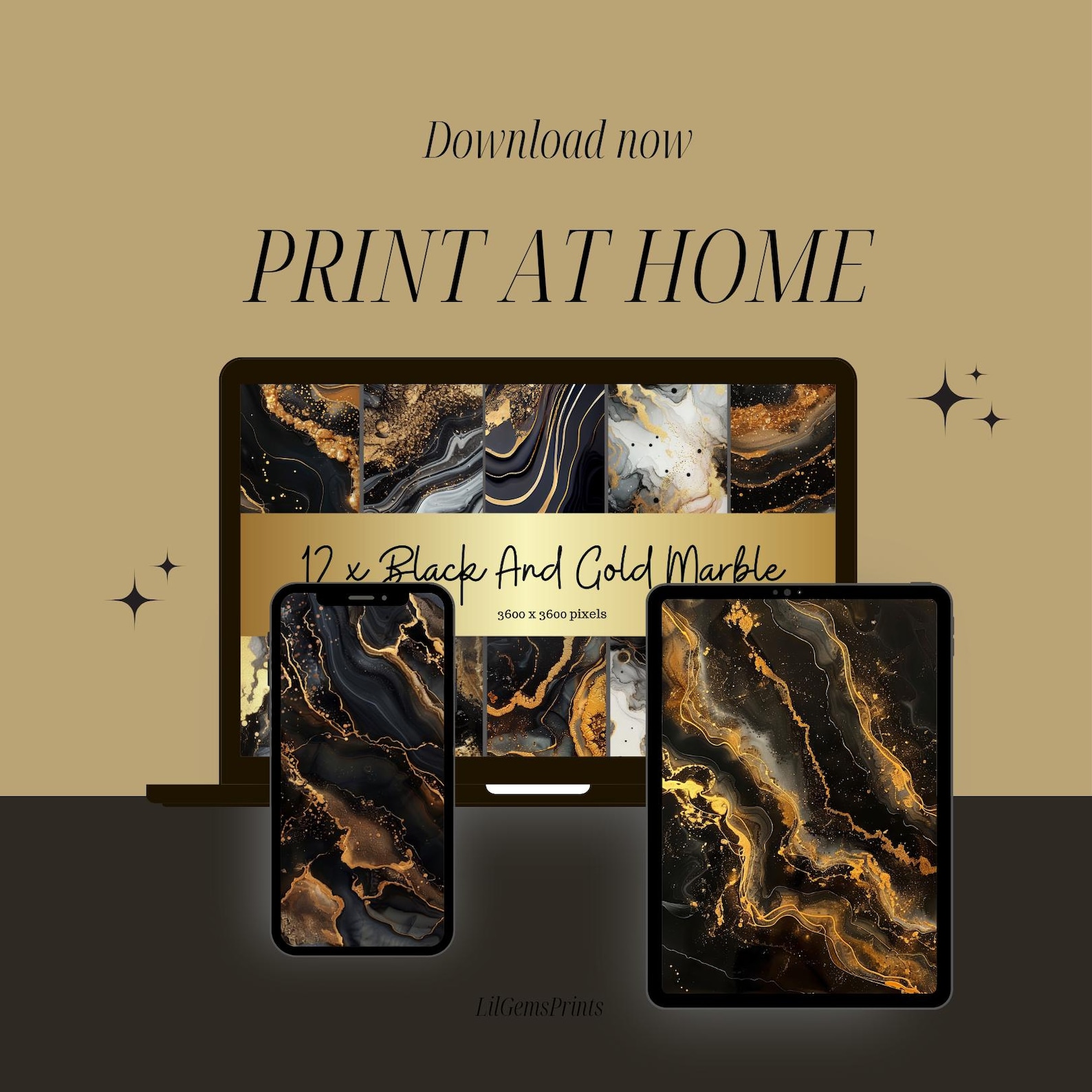 Black and Gold Marble Digital Paper Pack for Scrapbooking - Black ...
