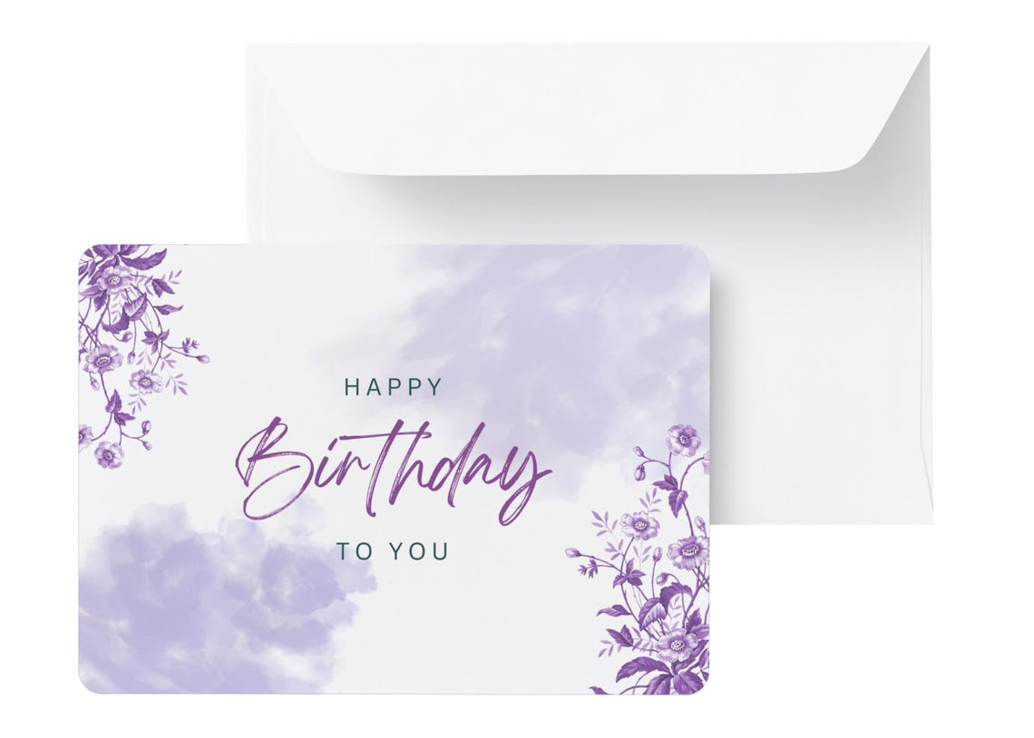 Printable Purple Birthday Card - Digital Floral Birthday Card ...
