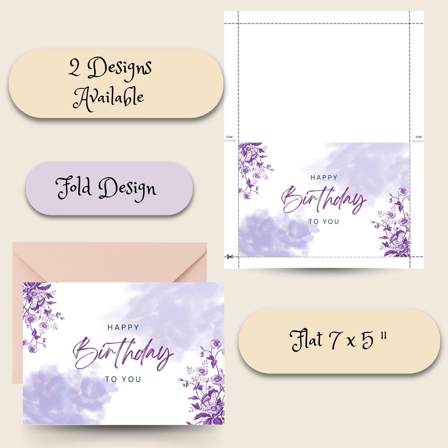 Printable Purple Birthday Card - Digital Floral Birthday Card ...
