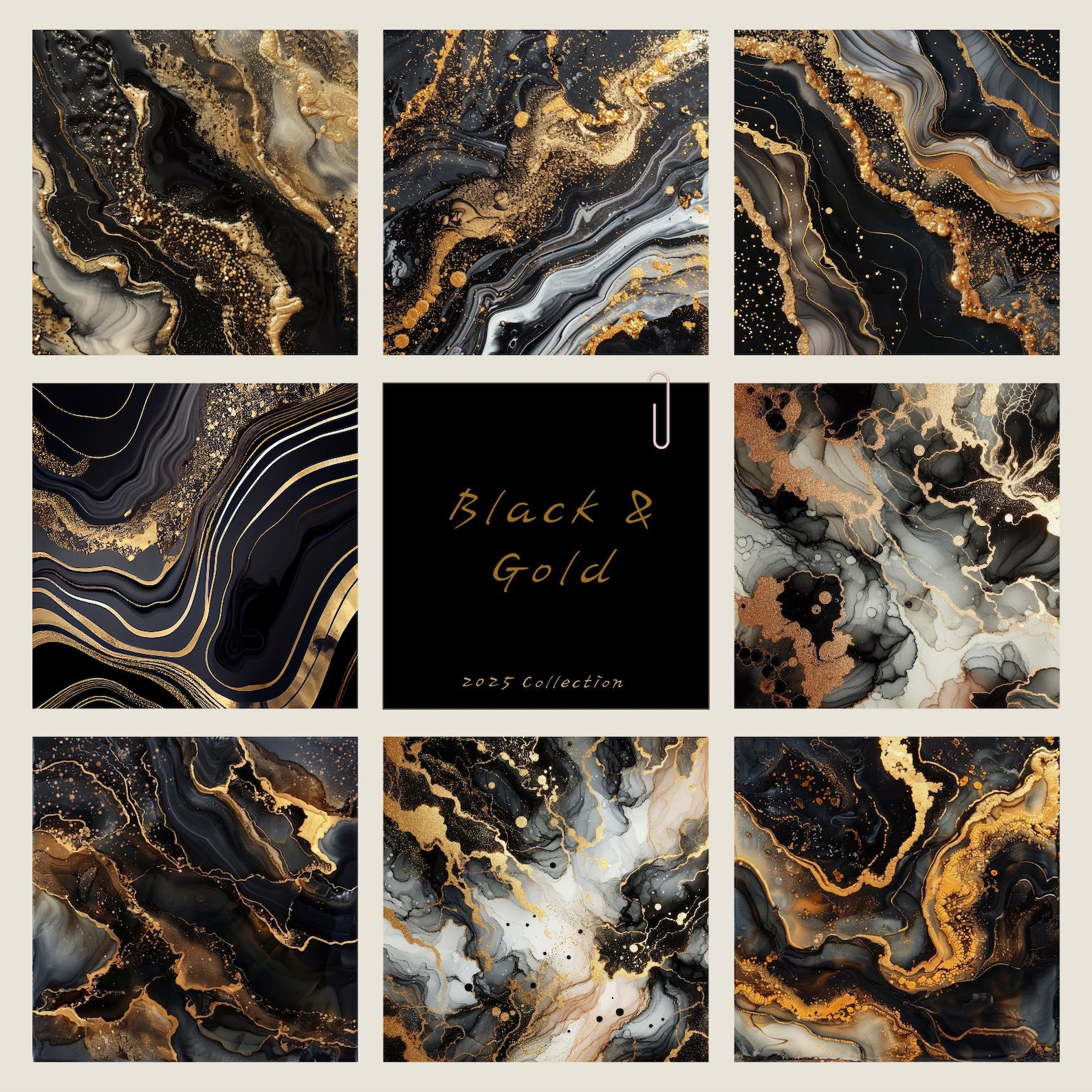 Black and Gold Marble Digital Paper Pack for Scrapbooking - Black ...