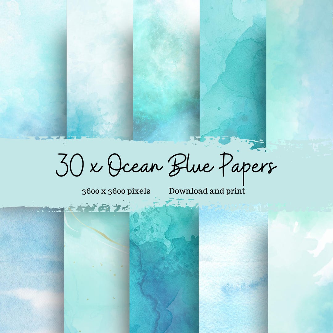 Ocean Blue Watercolor Digital Papers, Turquoise Textured Paper Bundle ...