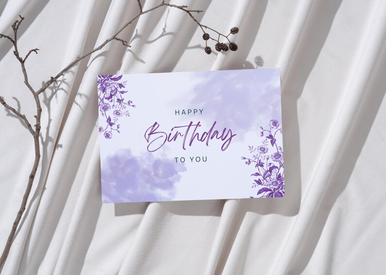 Printable Purple Birthday Card - Digital Floral Birthday Card ...