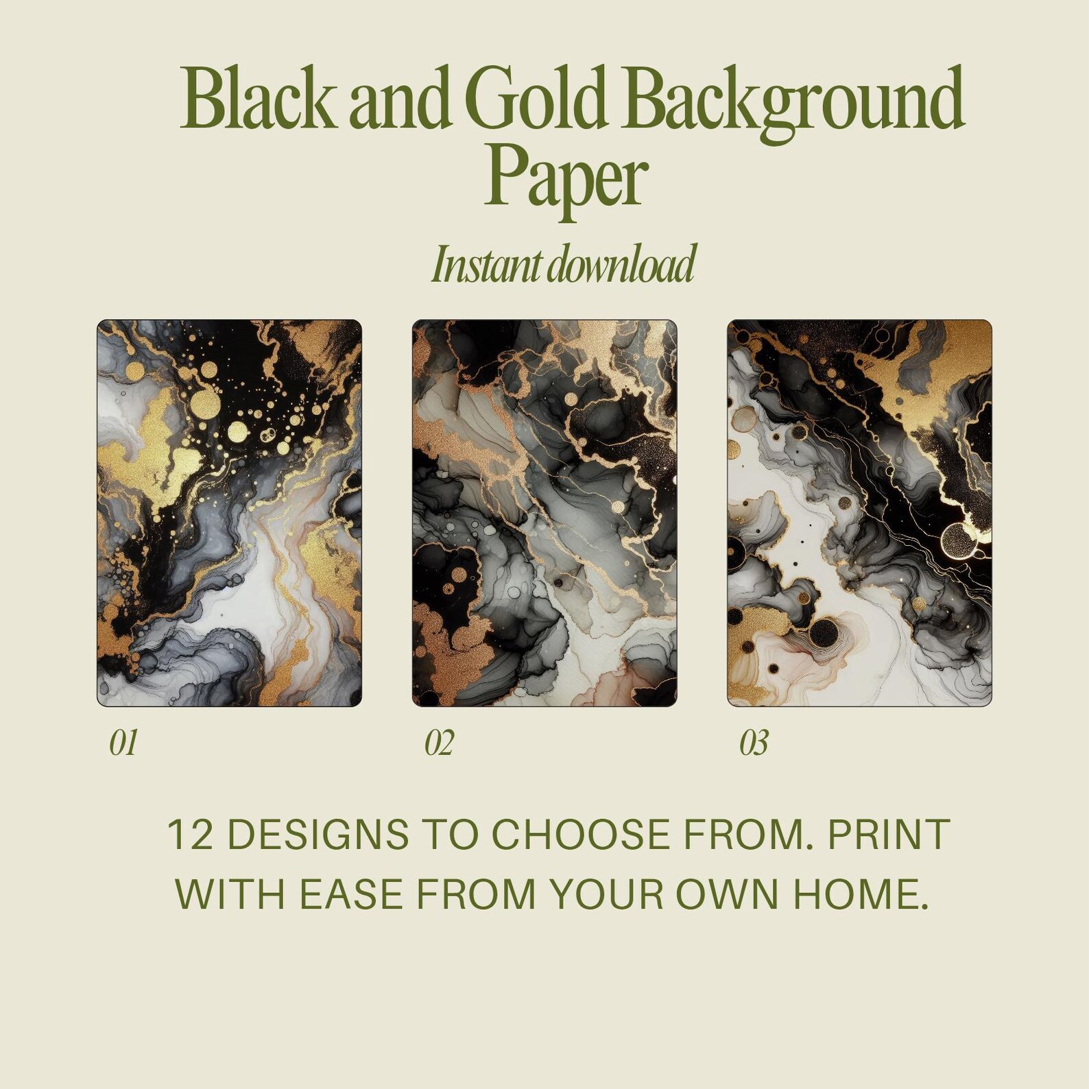 Black and Gold Marble Digital Paper Pack for Scrapbooking - Black ...