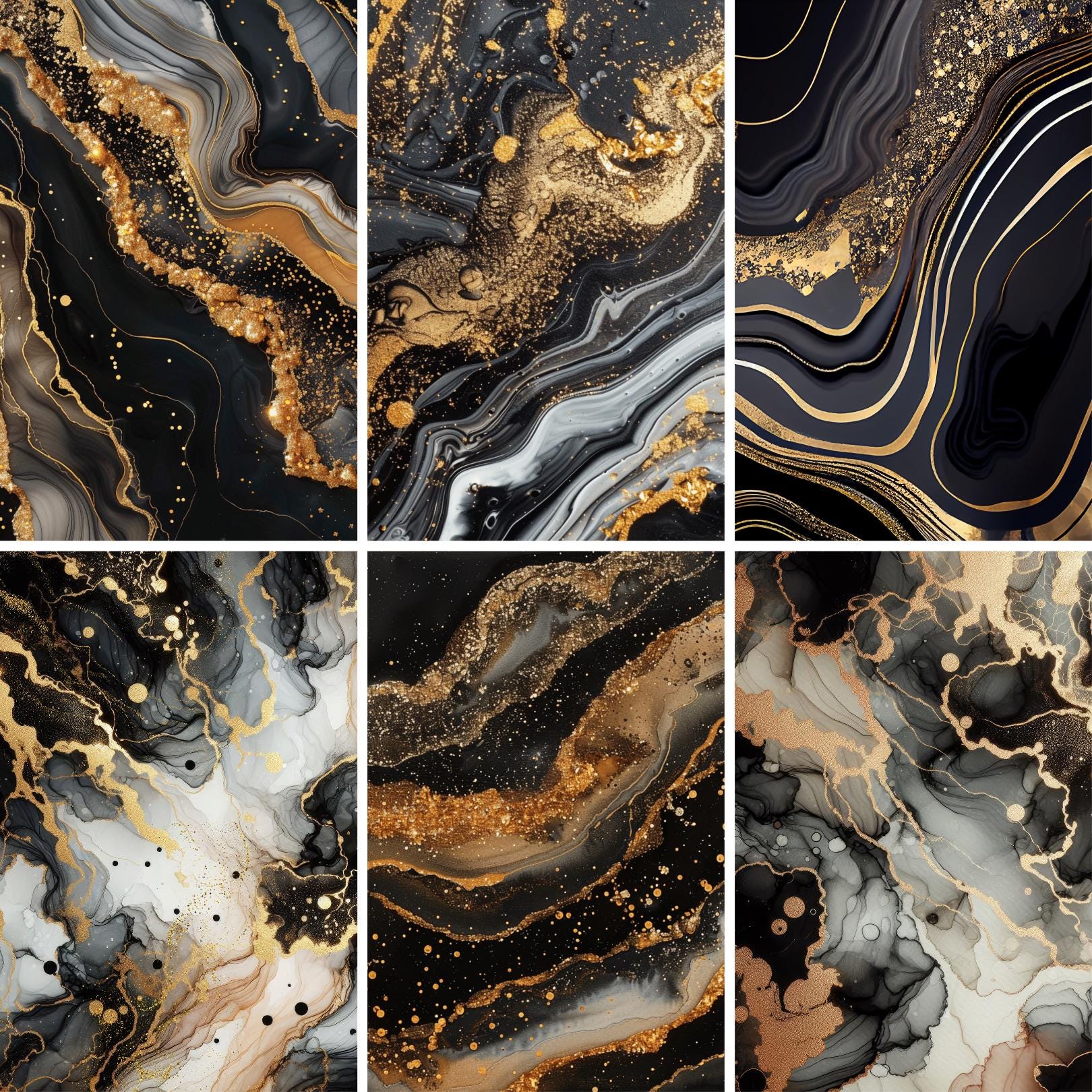 Black and Gold Marble Digital Paper Pack for Scrapbooking - Black ...