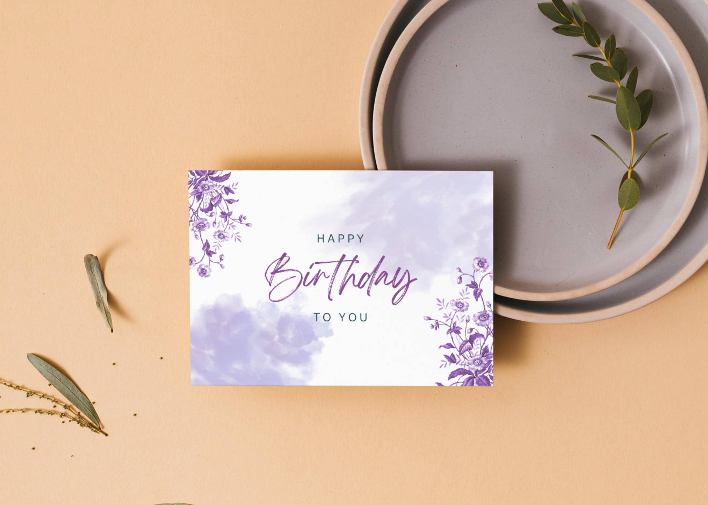 Printable Purple Birthday Card - Digital Floral Birthday Card ...