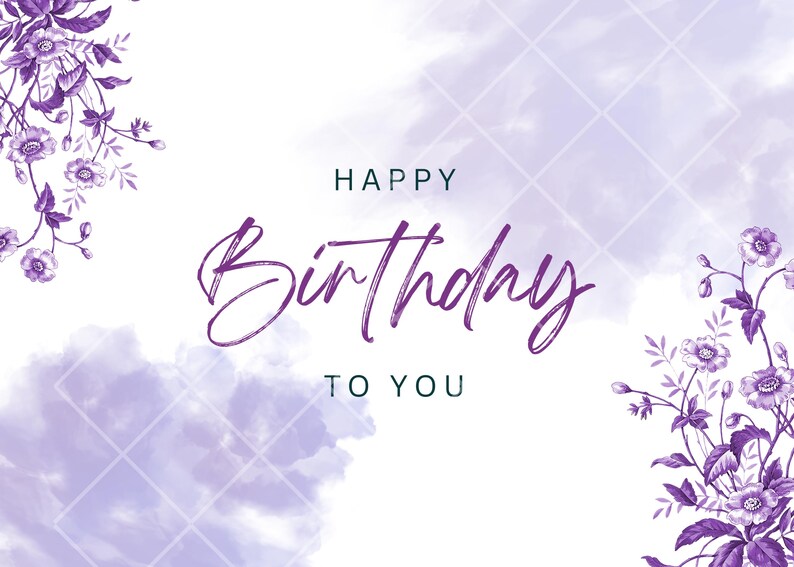 Printable Purple Birthday Card - Digital Floral Birthday Card ...
