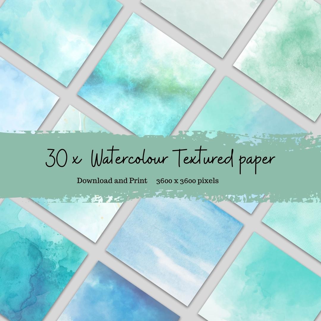 Ocean Blue Watercolor Digital Papers, Turquoise Textured Paper Bundle ...