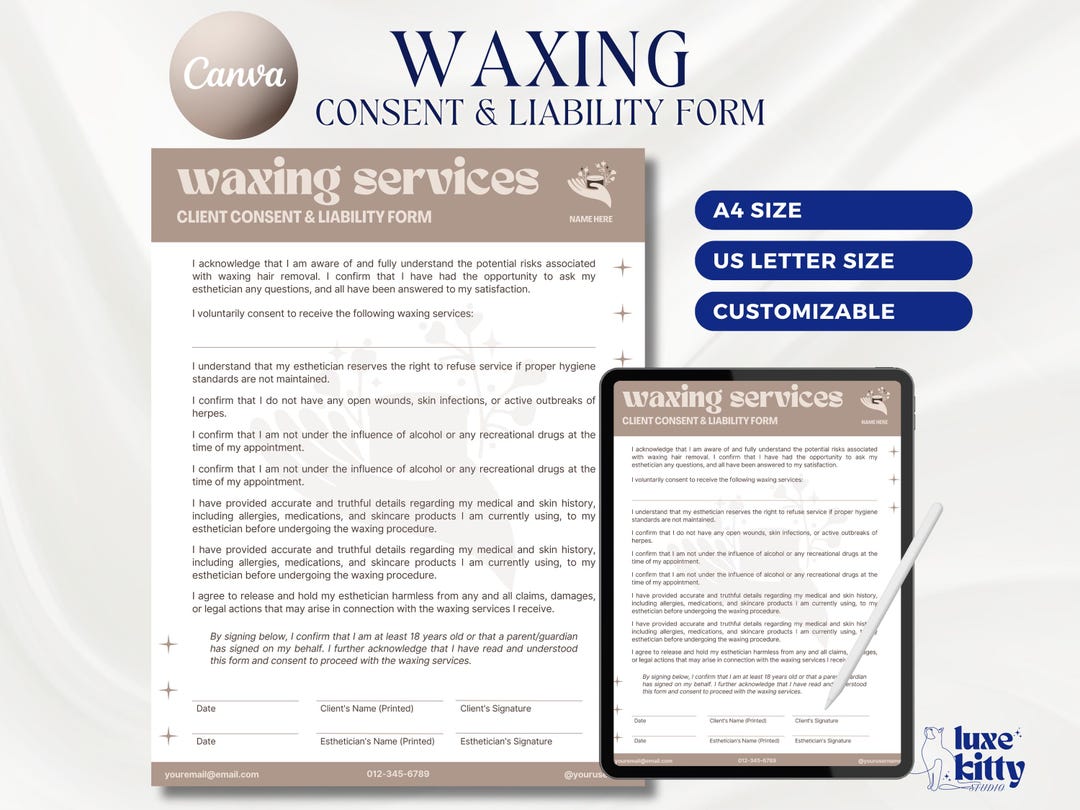 Waxing Client Consent Liability Form Consultation Intake Form ...
