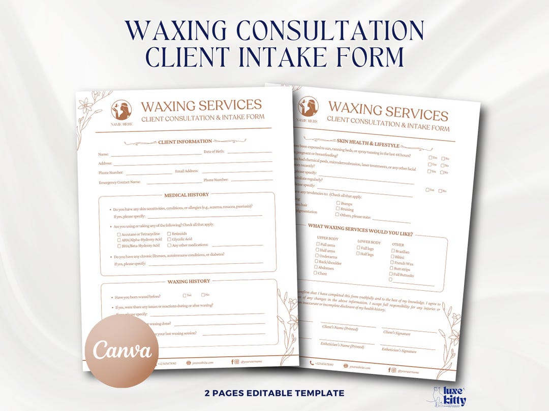 Waxing Client Consultation Intake Form Consent Liability Waiver Forms ...