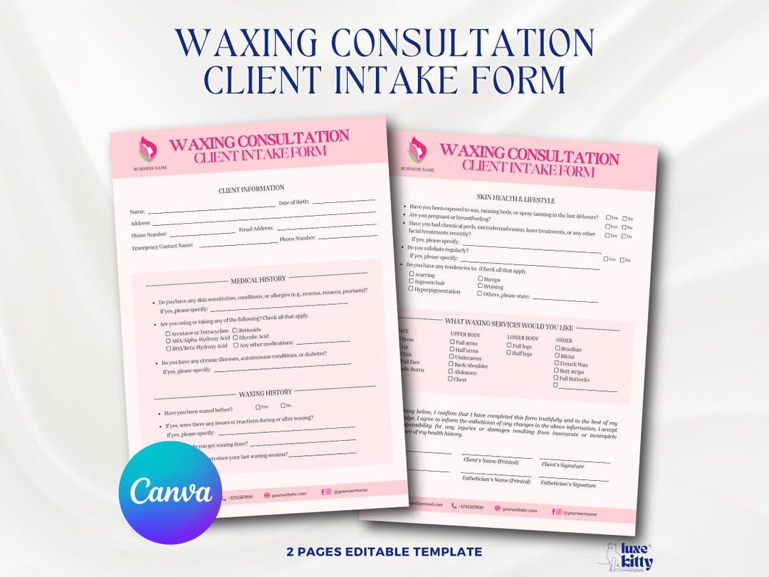 Waxing Client Consultation Intake Form Consent Liability Waiver Forms ...