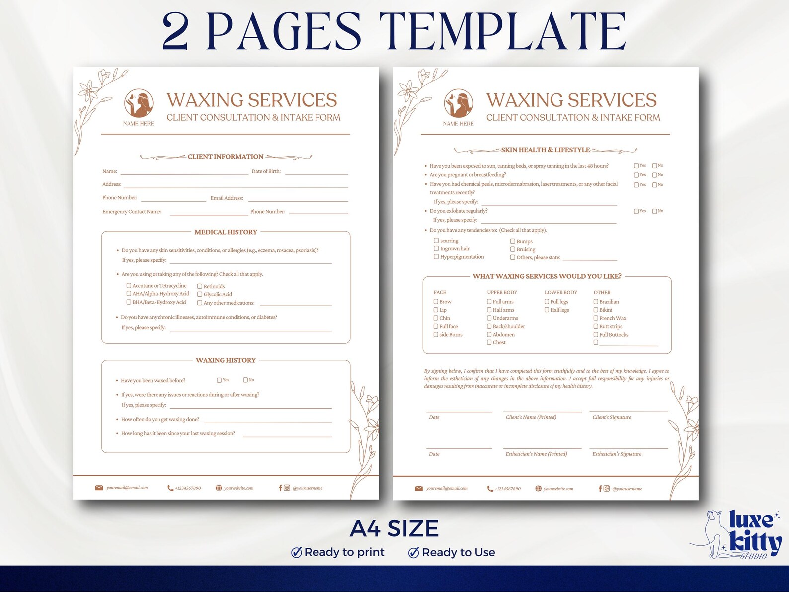 Waxing Client Consultation Intake Form Consent Liability Waiver Forms ...