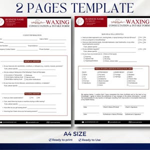Waxing Client Consultation Intake Form Consent Liability Waiver Forms ...