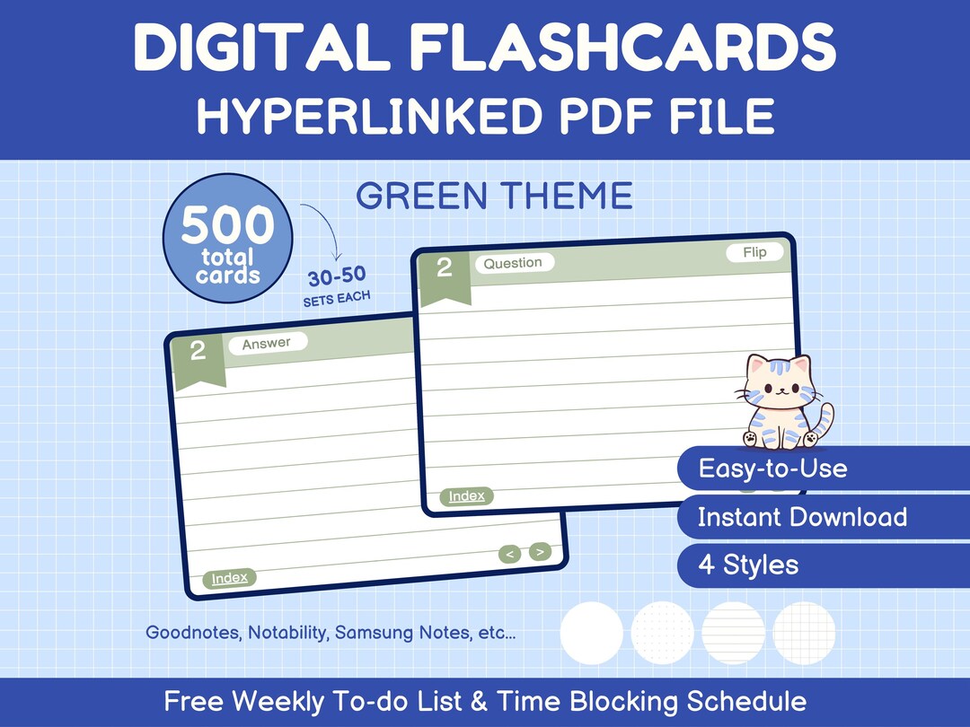 Green Digital Study Flashcards Index Cards Template Study Note Card ...
