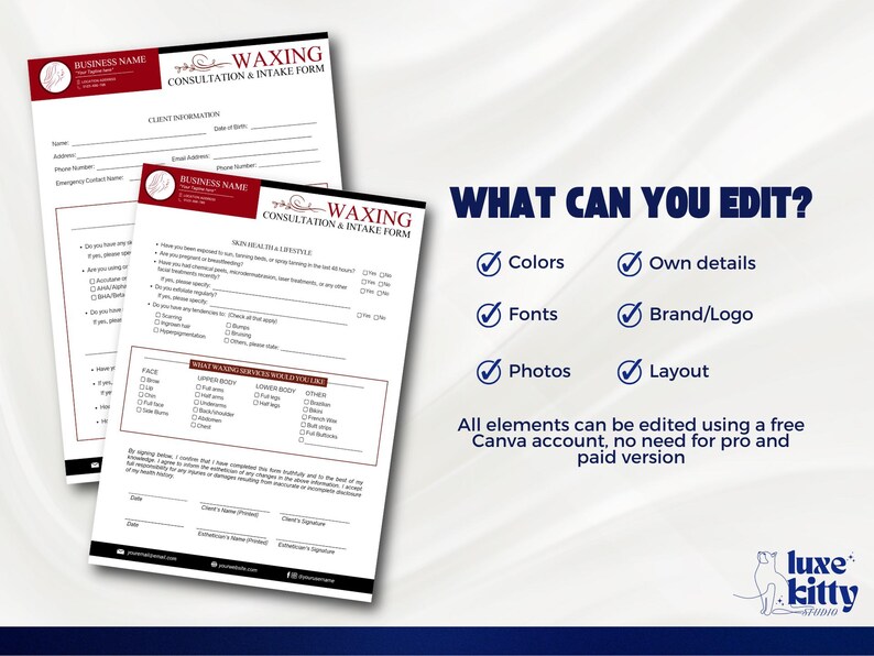 Waxing Client Consultation Intake Form Consent Liability Waiver Forms ...