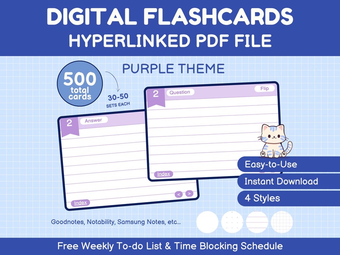 Purple Digital Study Flashcards Index Cards Template Study Note Card ...