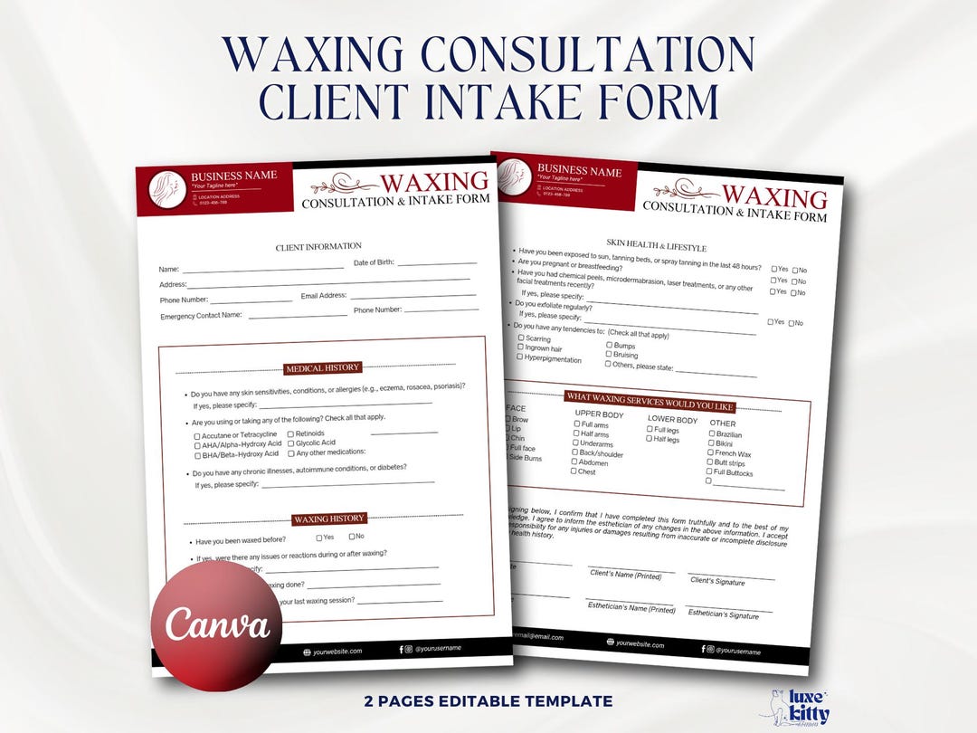 Waxing Client Consultation Intake Form Consent Liability Waiver Forms ...