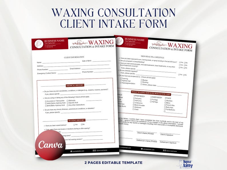 Waxing Client Consultation Intake Form Consent Liability Waiver Forms ...