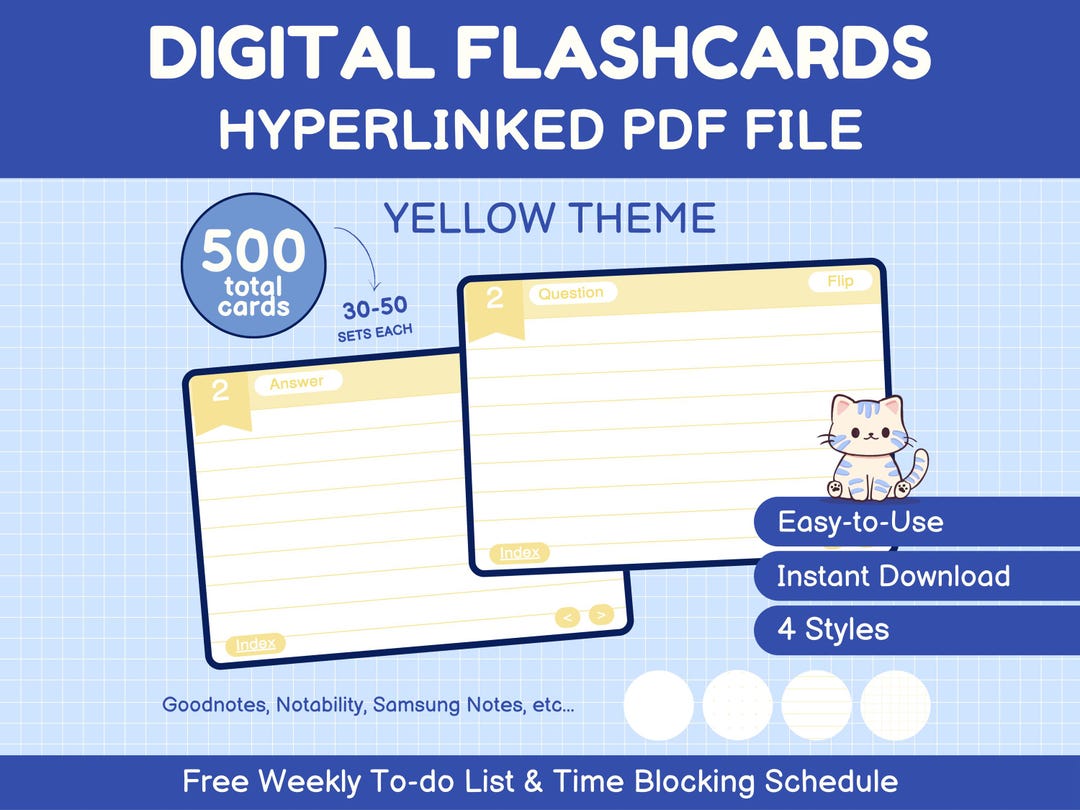 Yellow Digital Study Flashcards Index Cards Template Study Note Card ...