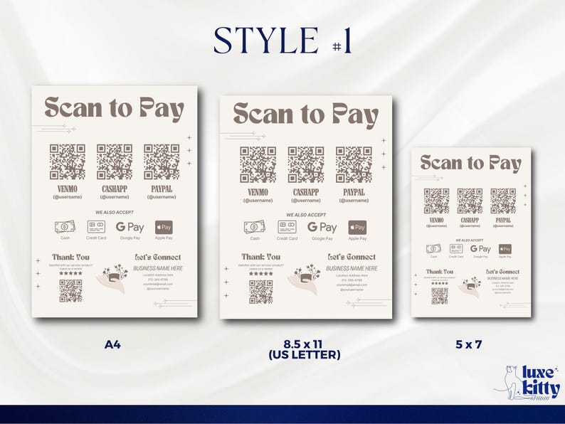 Scan to Pay Template Small Business Payment Sign Multi QR Code Template ...