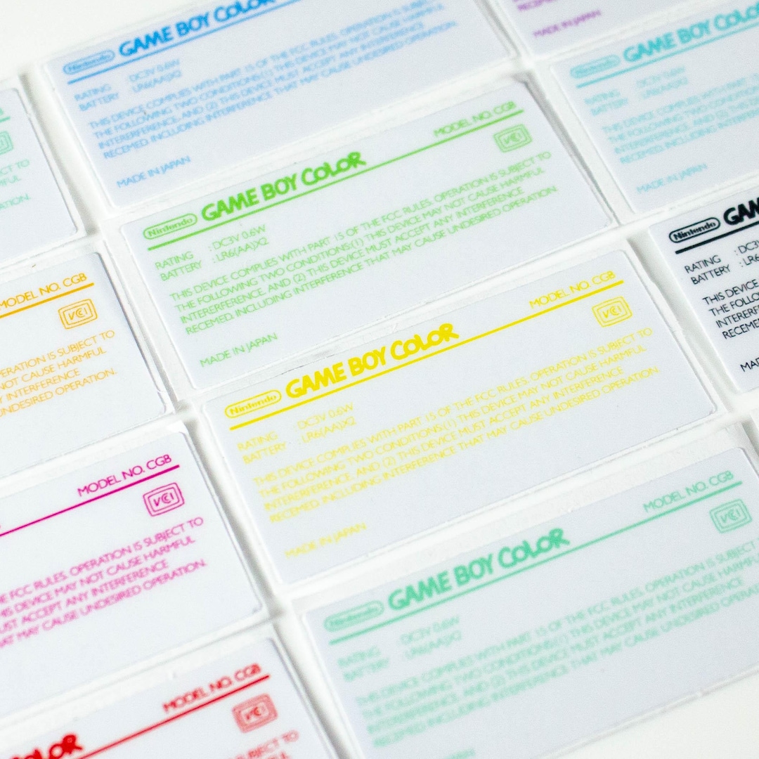 Gameboy Color Replacement Coloured Font Back Information Sticker Label ...