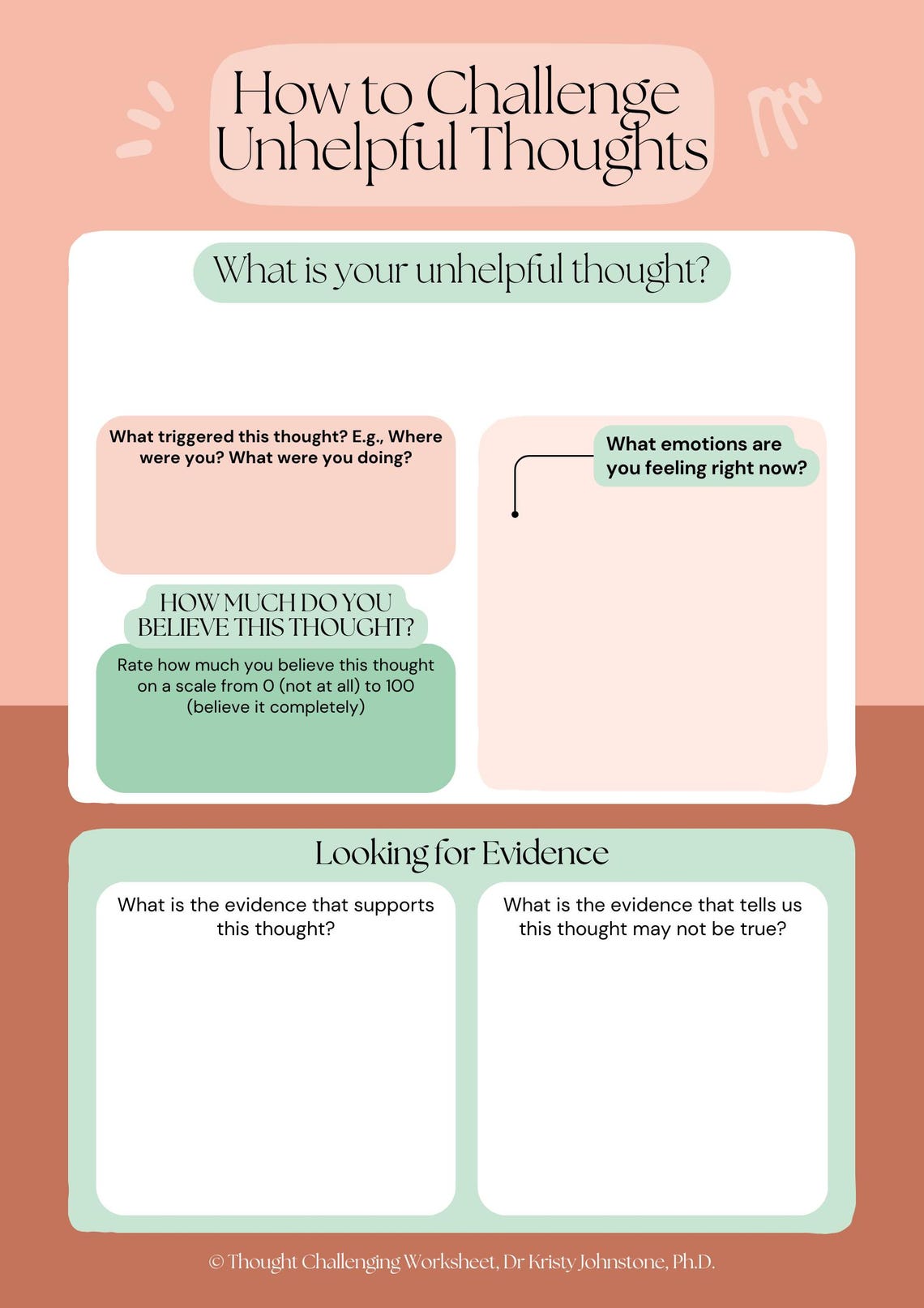 Therapy CBT Thought Challenging Worksheet With Prompts - Etsy