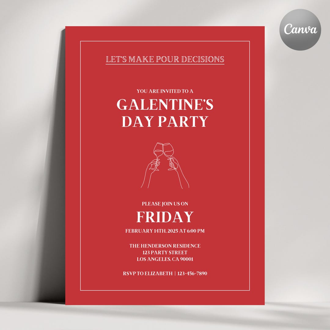 Galentine's Day Party Invitation - Let's Make Pour Decisions ( Red ) - Etsy