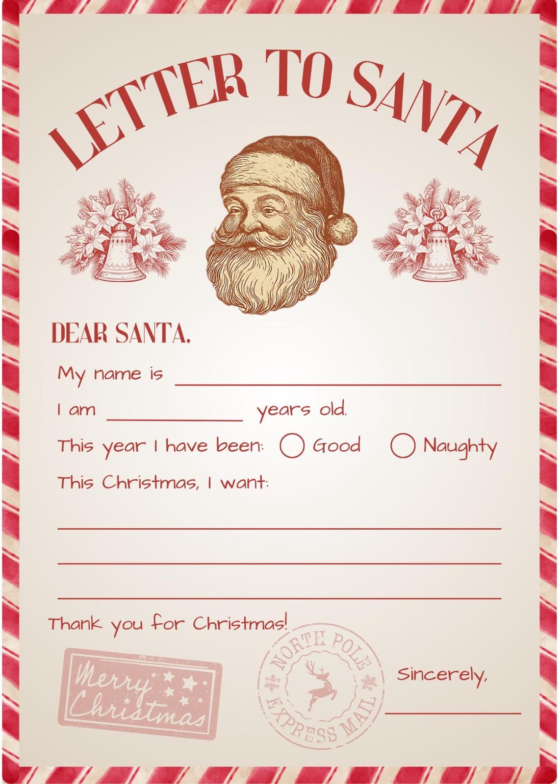 Letter to Santa, Fill-in-the-blank | Printable Kids Christmas Activity ...