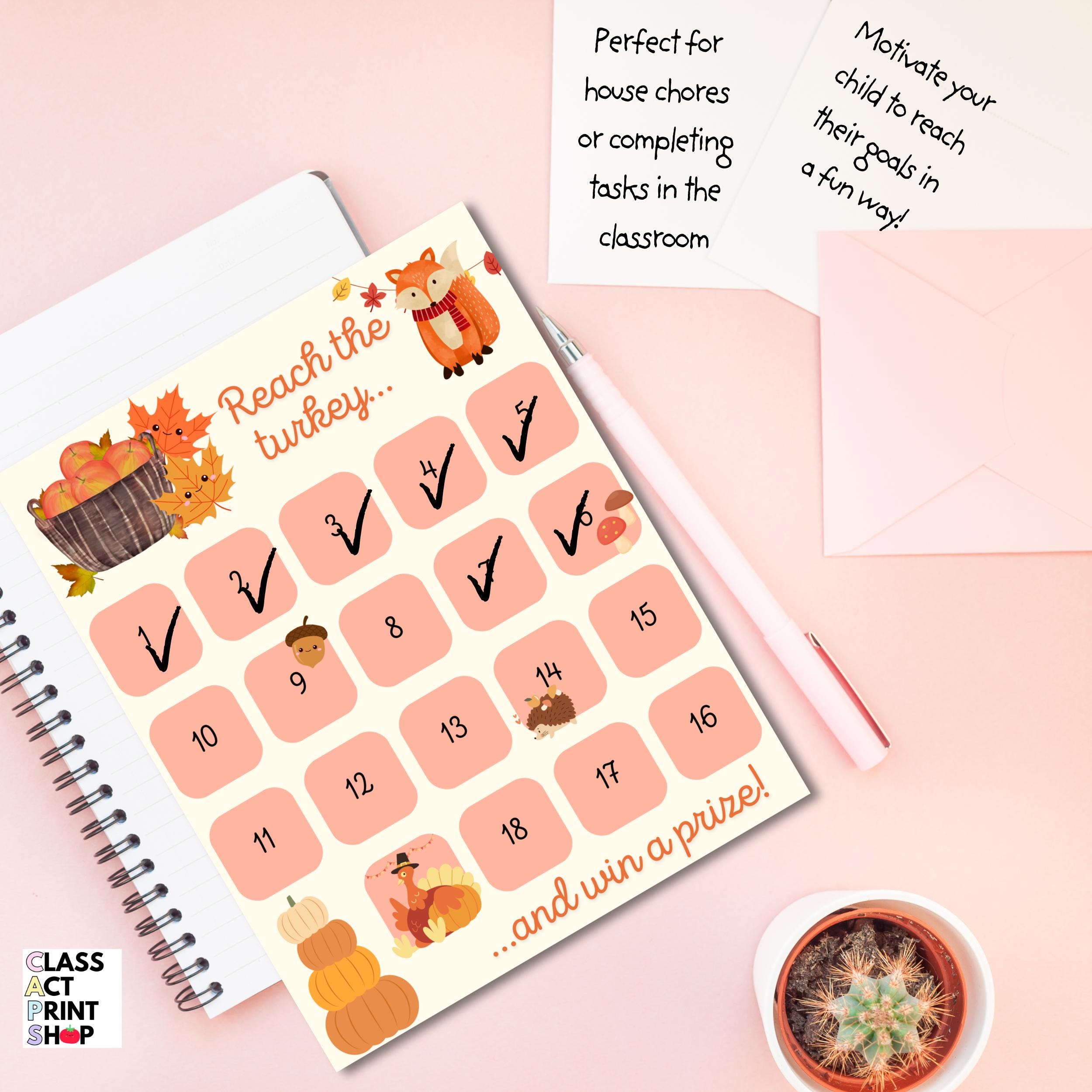Printable Fall Reward Chart | Thanksgiving Reward Chart | Chore Chart ...