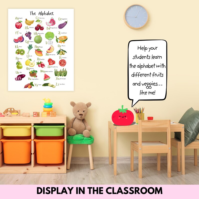 Fruits and Veggies Alphabet Poster: Classroom Wall Art (digital ...