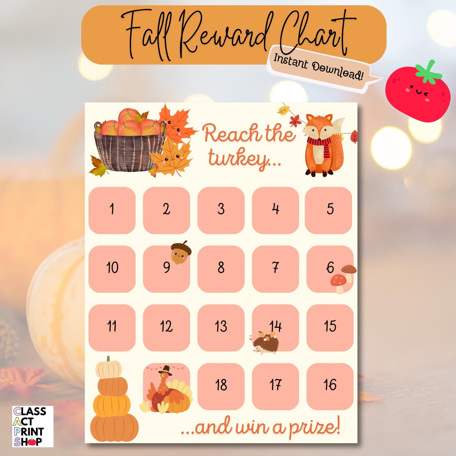 Printable Fall Reward Chart | Thanksgiving Reward Chart | Chore Chart ...