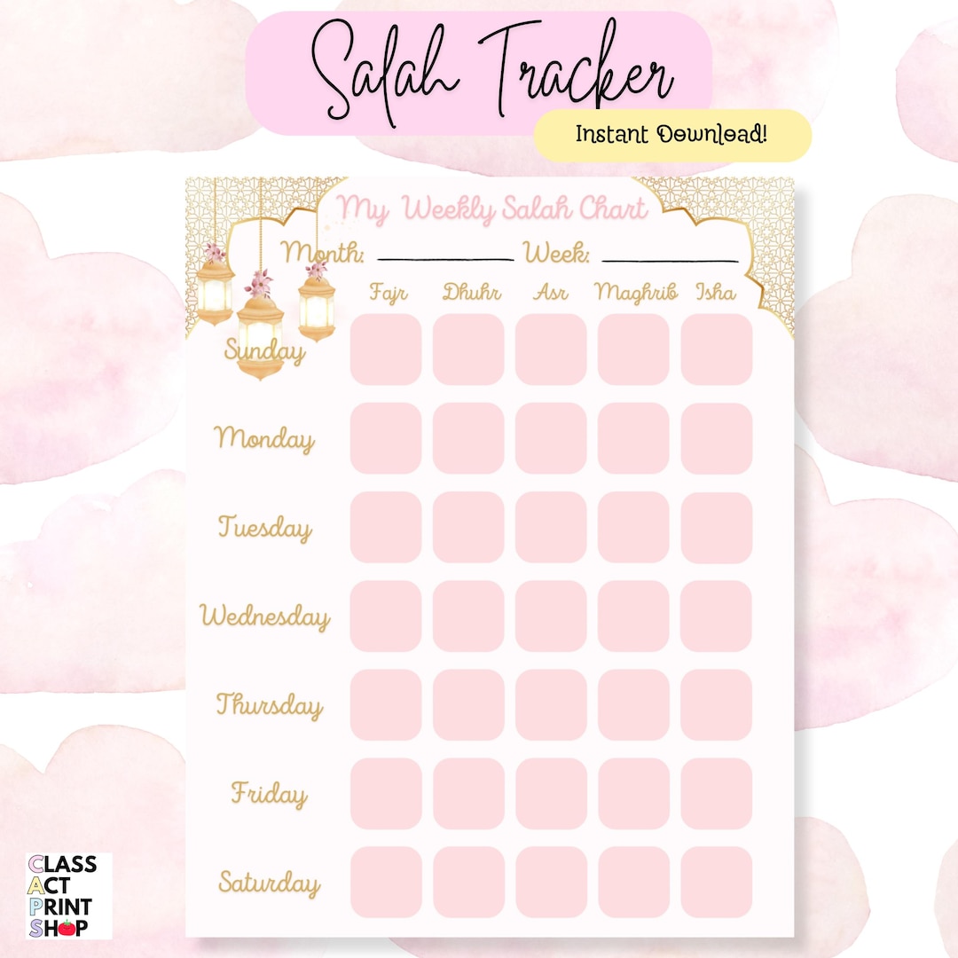 Weekly Salah Tracker Printable: Muslim Prayer Chart (digital Download ...