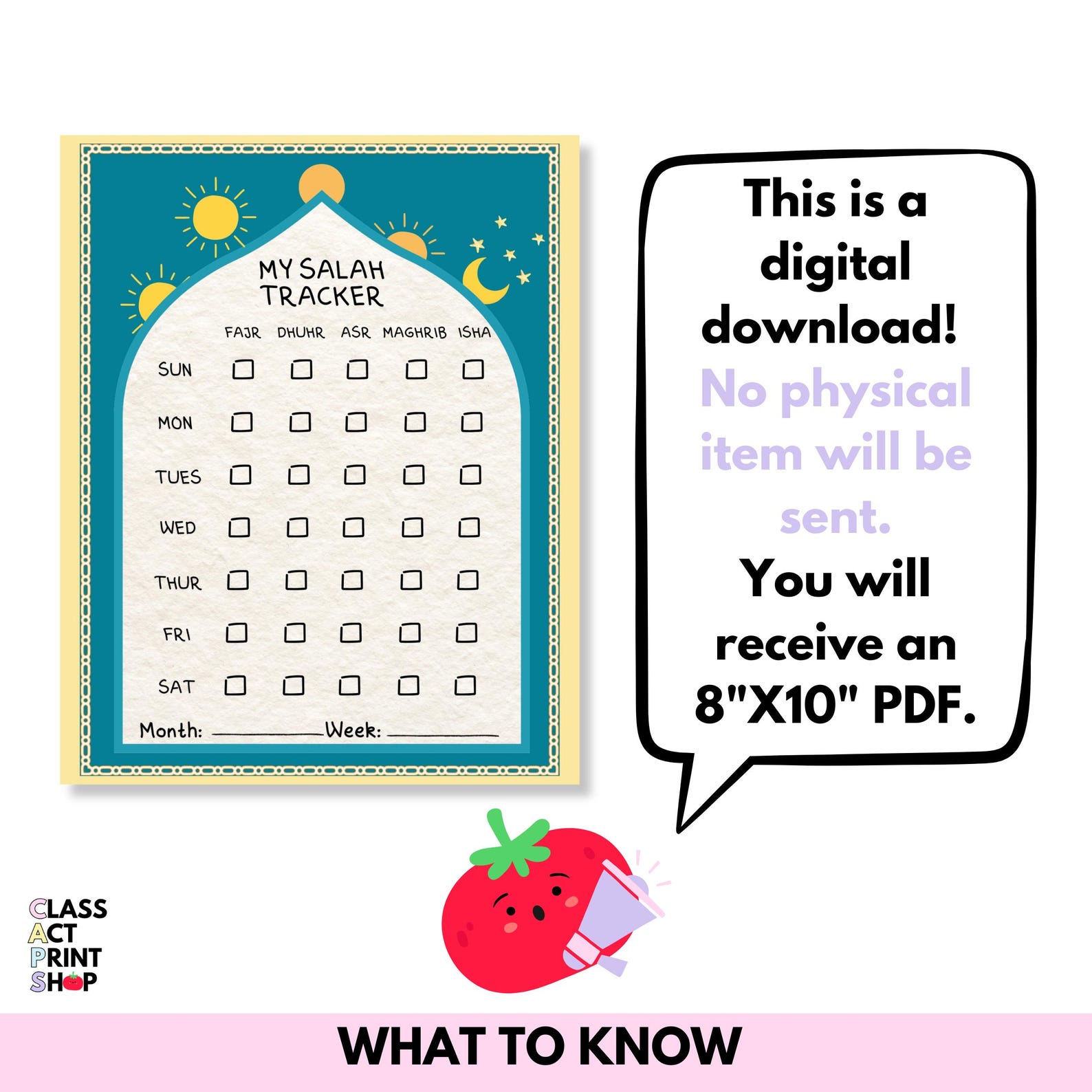 Weekly Salah Tracker Printable: Prayer Chart for Kids (digital Download ...