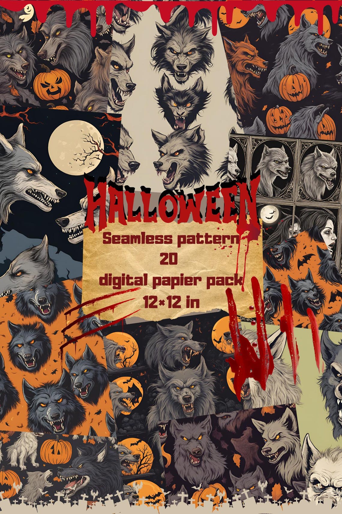 Halloween Digital Paper, Halloween Vampire, Printable Papers, Spooky ...