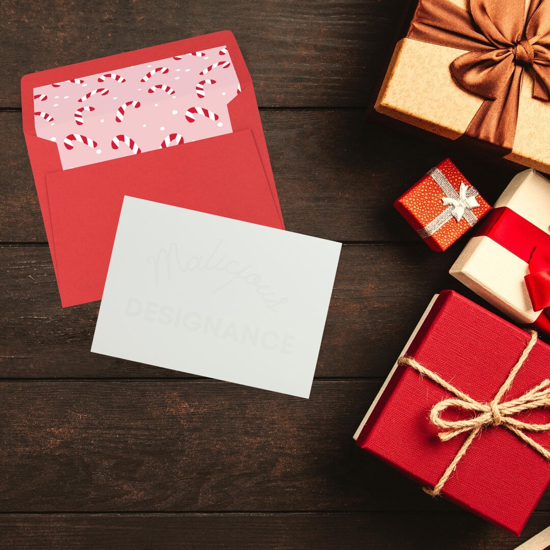 Candy Cane Envelope Liners Printable, Square Flap Christmas Envelope ...